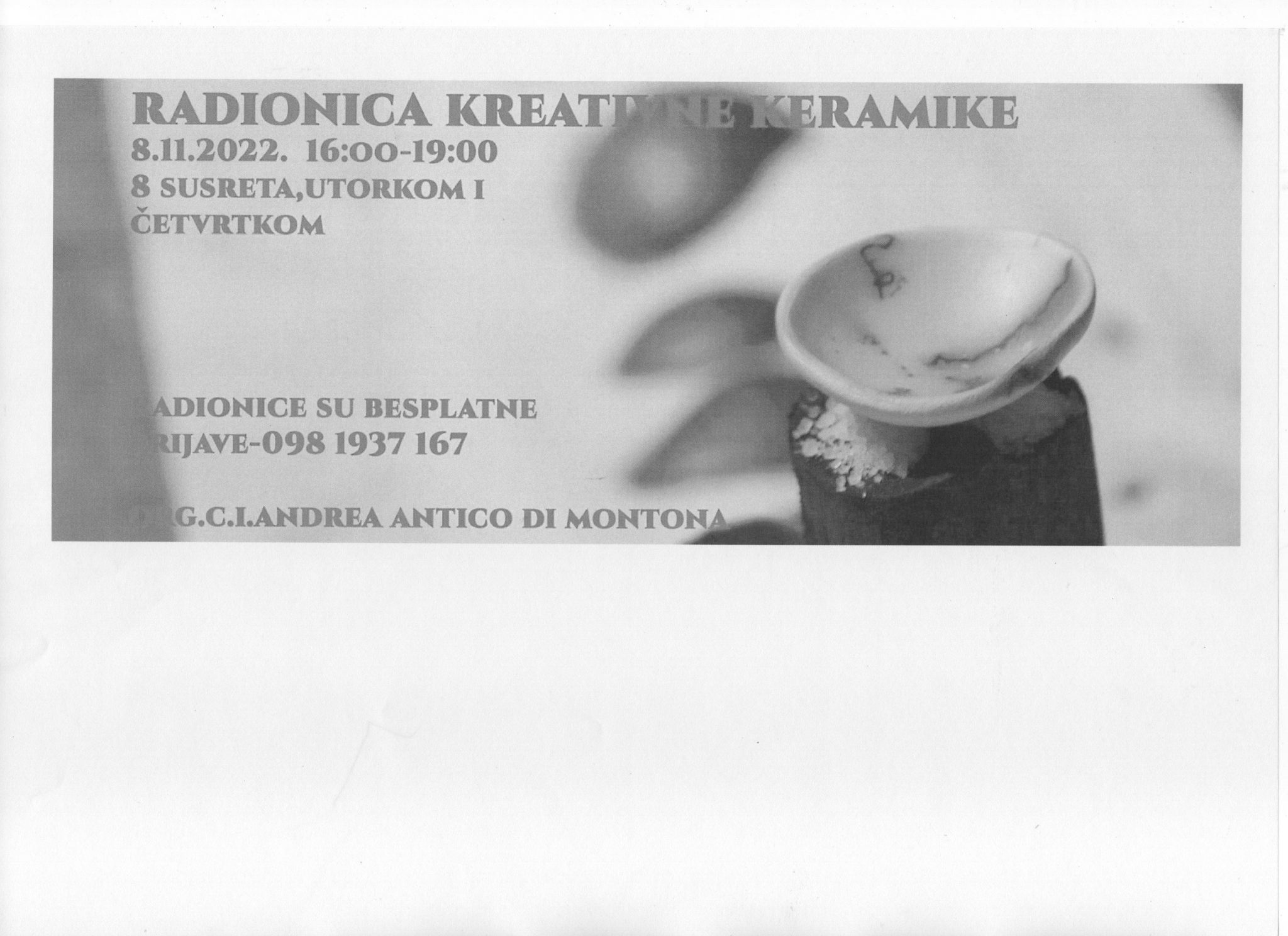 Obavijest – RADIONICA KREATIVNE KERAMIKE – Općina Motovun-Montona